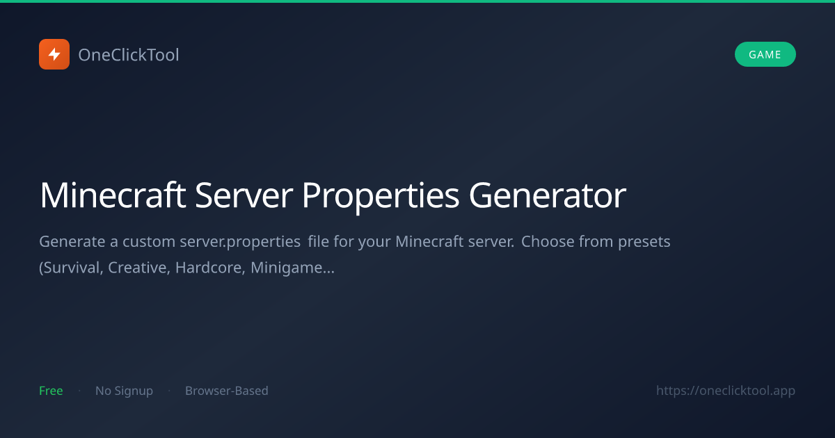 Minecraft Server Properties Generator Free — Custom Config ...